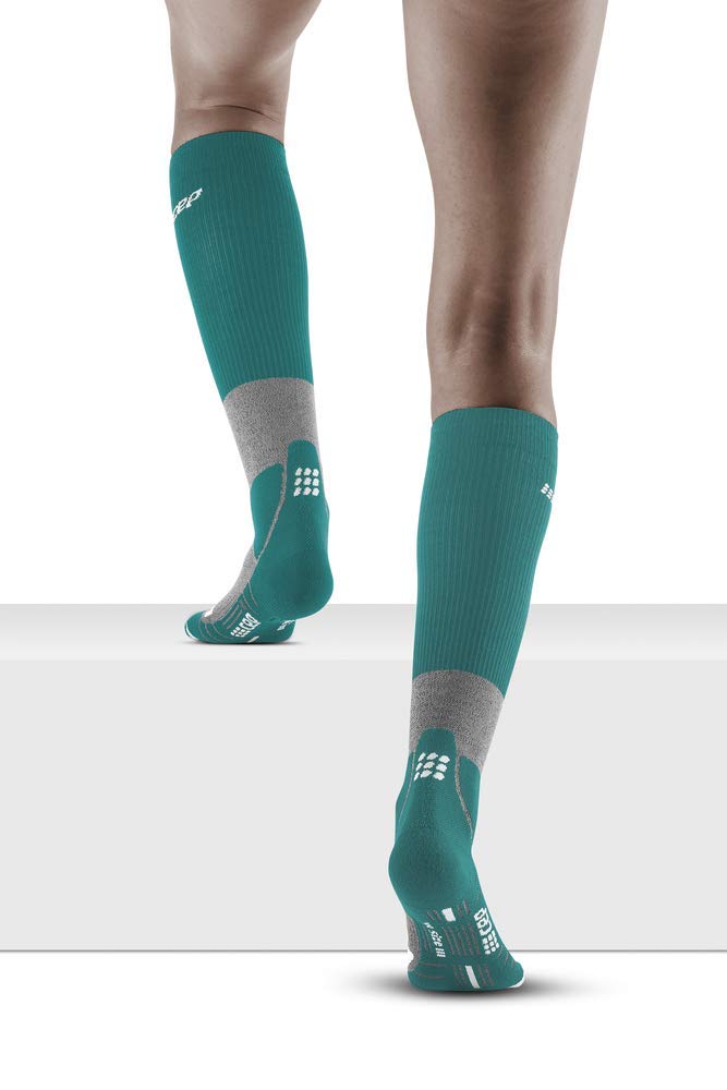 CEP Merino Wool Hiking Tall Compression Socks, Forestgreen/Grey, Women, III