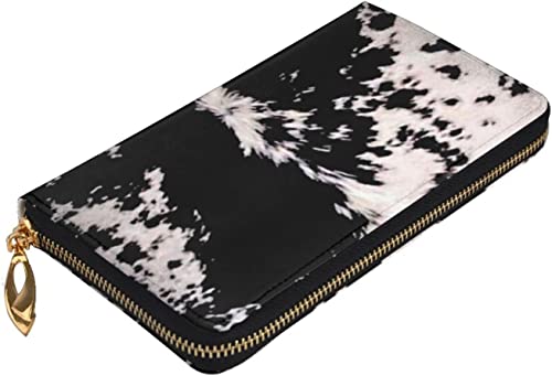 Cowhide Black White Leather Wallet Long Clutch Purse Fashion Wristlet Handbag