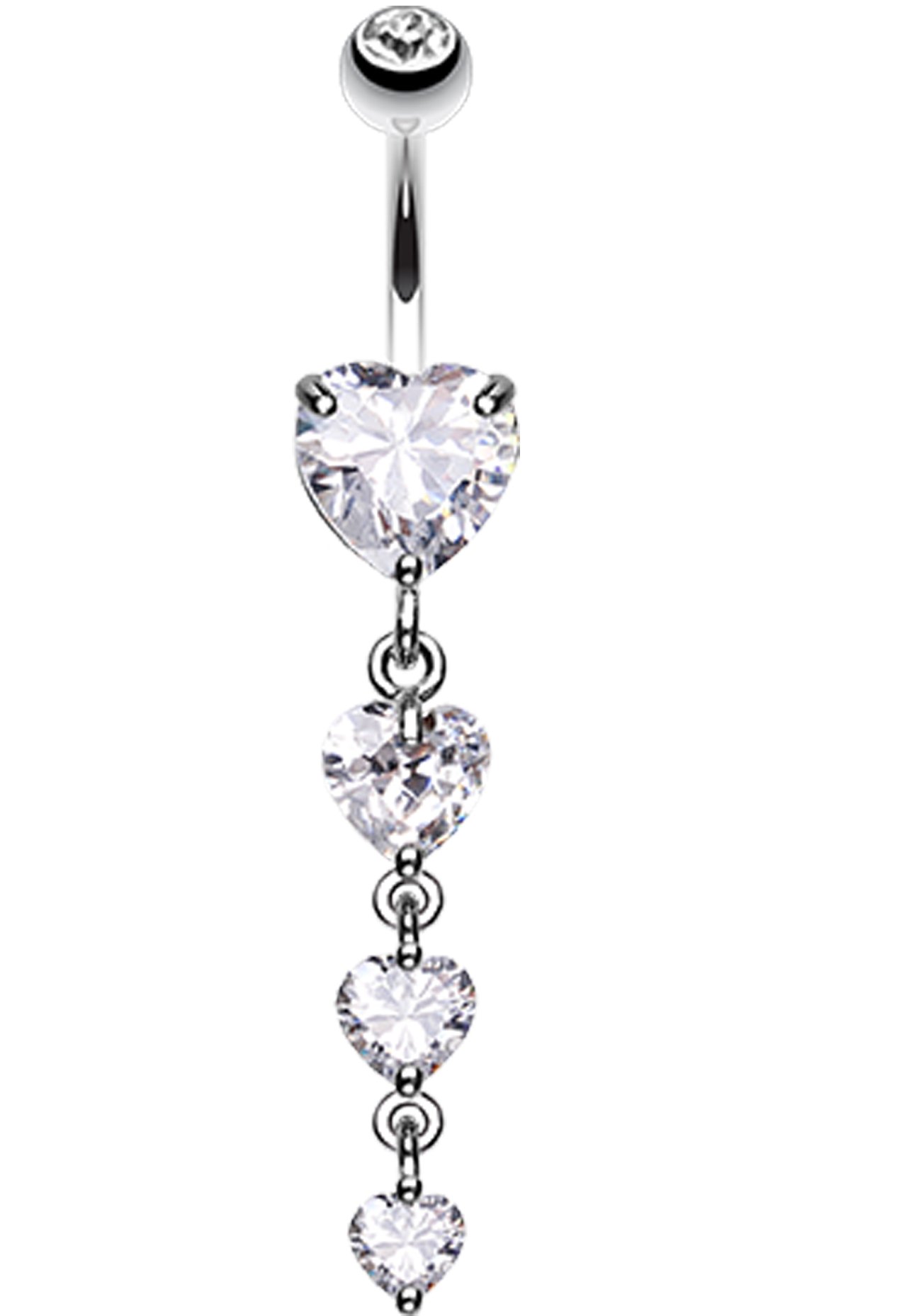 Brilliant Heart Cascade Belly Button Ring - 14 GA (1.6mm) - Clear - Sold Individually