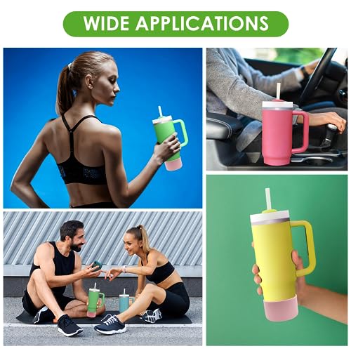 Elevate 2 Pcs Silicone Boot for Stanley Quencher 40oz, 30oz Tumbler with Handle and Stanley IceFlow 20oz, Anti-Slip Protective Water Bottle Bottom Cover for Hydro Sport Flask Bottle 12oz-24oz (Pink)