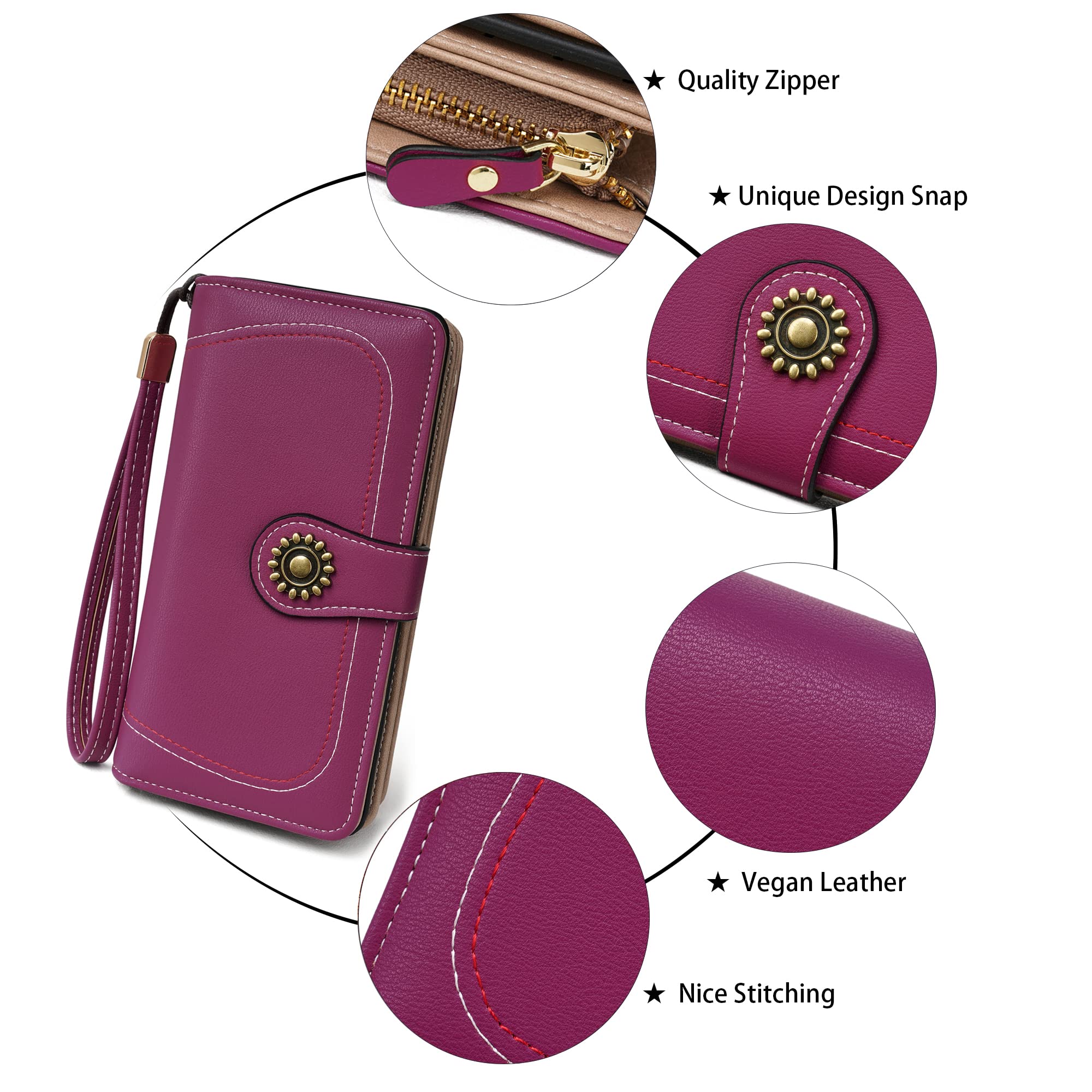 OPAGE Wallets for Women PU Leather Credit Card Holder with RFID Blocking Large Capacity Wristlet