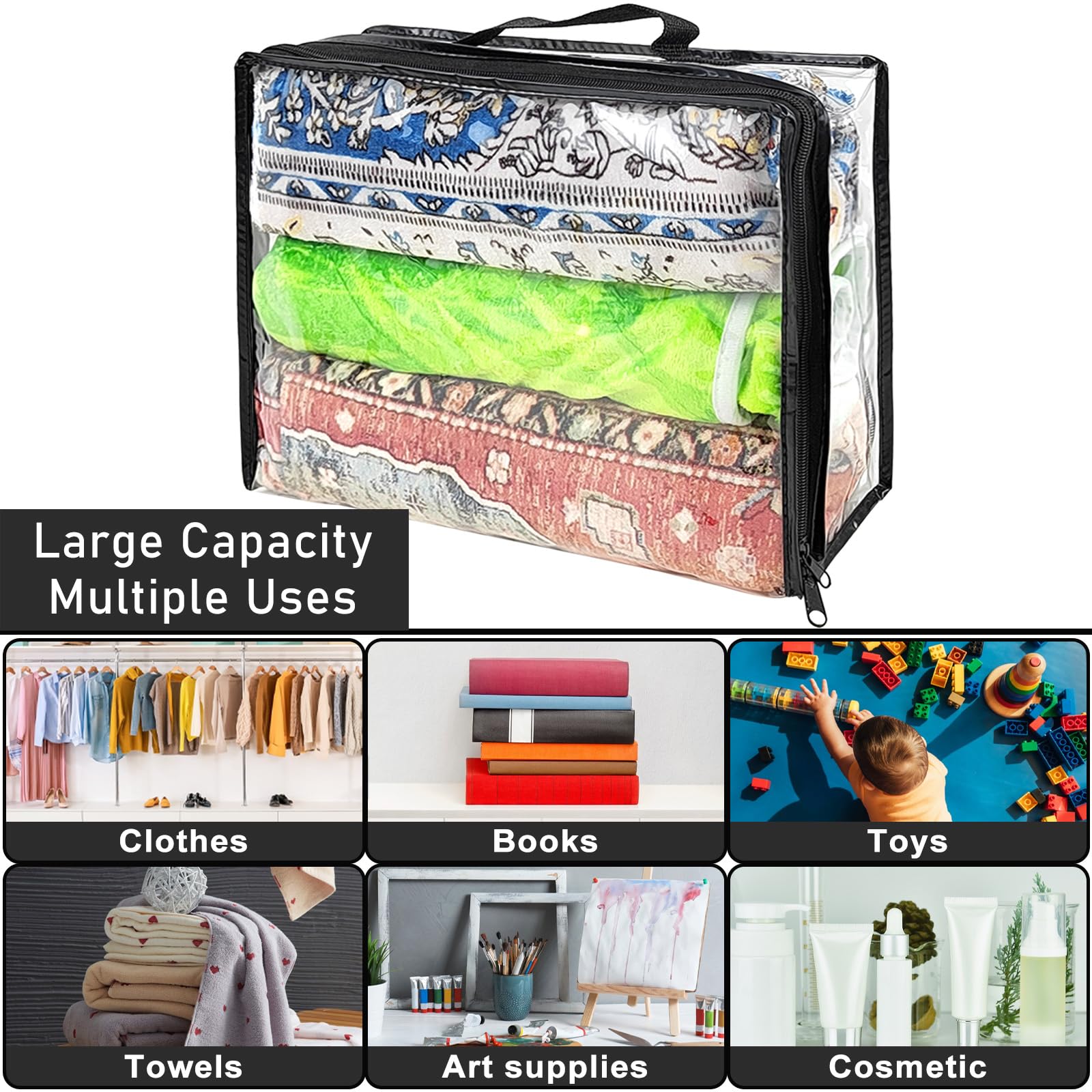 Hlimior 10 Pcs Extra Large Clear Travel Packing Cube,16 x 12 x 4 Clear Vinyl Zippered Storage Bags See Through Moving Bag Plastic Storage Bags PVC Multipurpose Pouch with Handle for clothing Storage