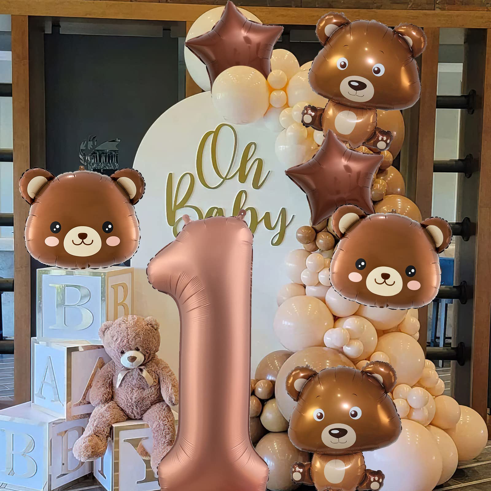 Bear Balloons, Teddy Bear Balloon, Foil Animal Balloons for We Can Bearly Waits Theme 1st Birthday Party Decor Supplies 7 Pcs (1st)