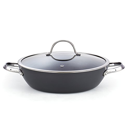 Cooks Standard Everyday Pan with Glass Lid, Chef's Pan 12-Inch Hard Anodized Nonstick All Purpose Pan 5-Quart Wok Stir Fry Pan, Black