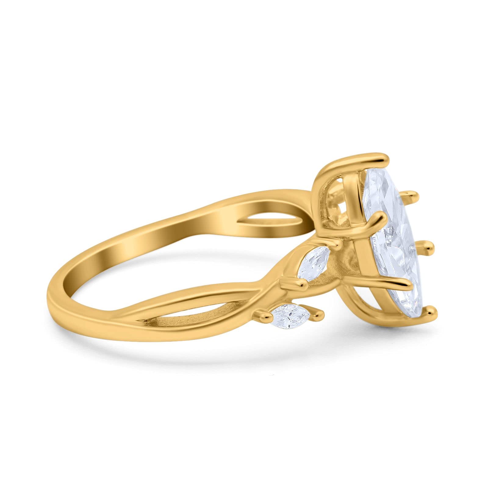 Blue Apple Co. Yellow Tone, Simulated Cubic Zirconia Size-7 Infinity Twist Marquise Art Deco Engagement Wedding Bridal Ring Round CZ 925 Sterling Silver
