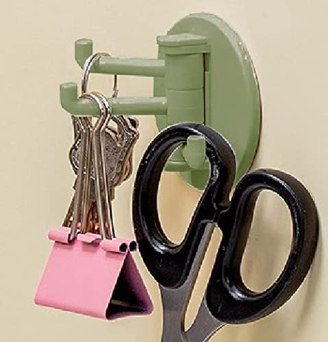 Fineget Wall Adhesive Hooks for Hanging Key Hat Hooks Bathroom Kitchen Desk Hooks 3 Rotatable Arms Round Sticky Hooks (Green, 8 PCS)