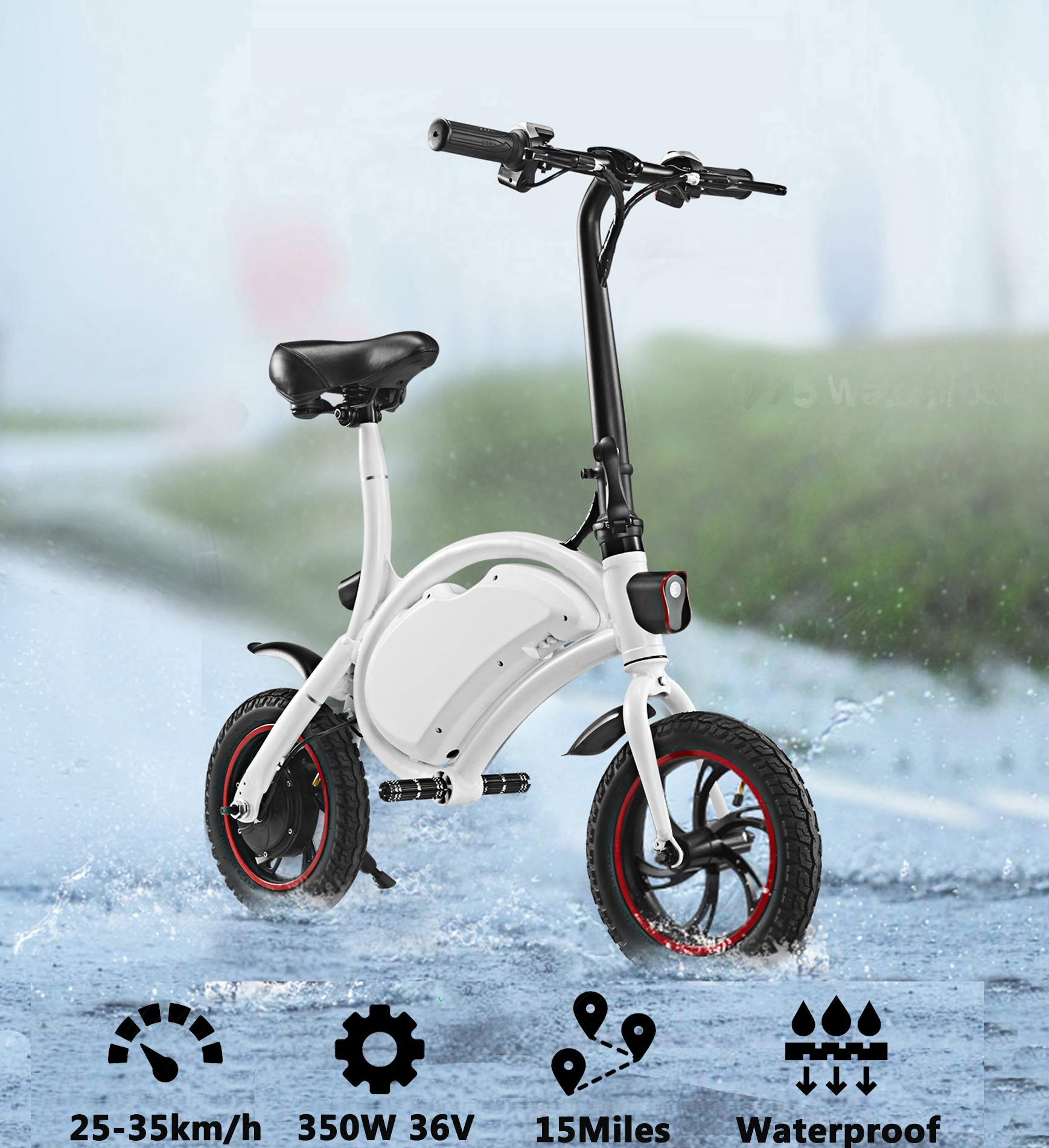 Bestkucky Folding Electric Bicycle, 350W 36V Lightweight E-Bike Mini Electric Bike with 15 Mile Range, Collapsible Frame, and APP Speed Setting (White-6AH)