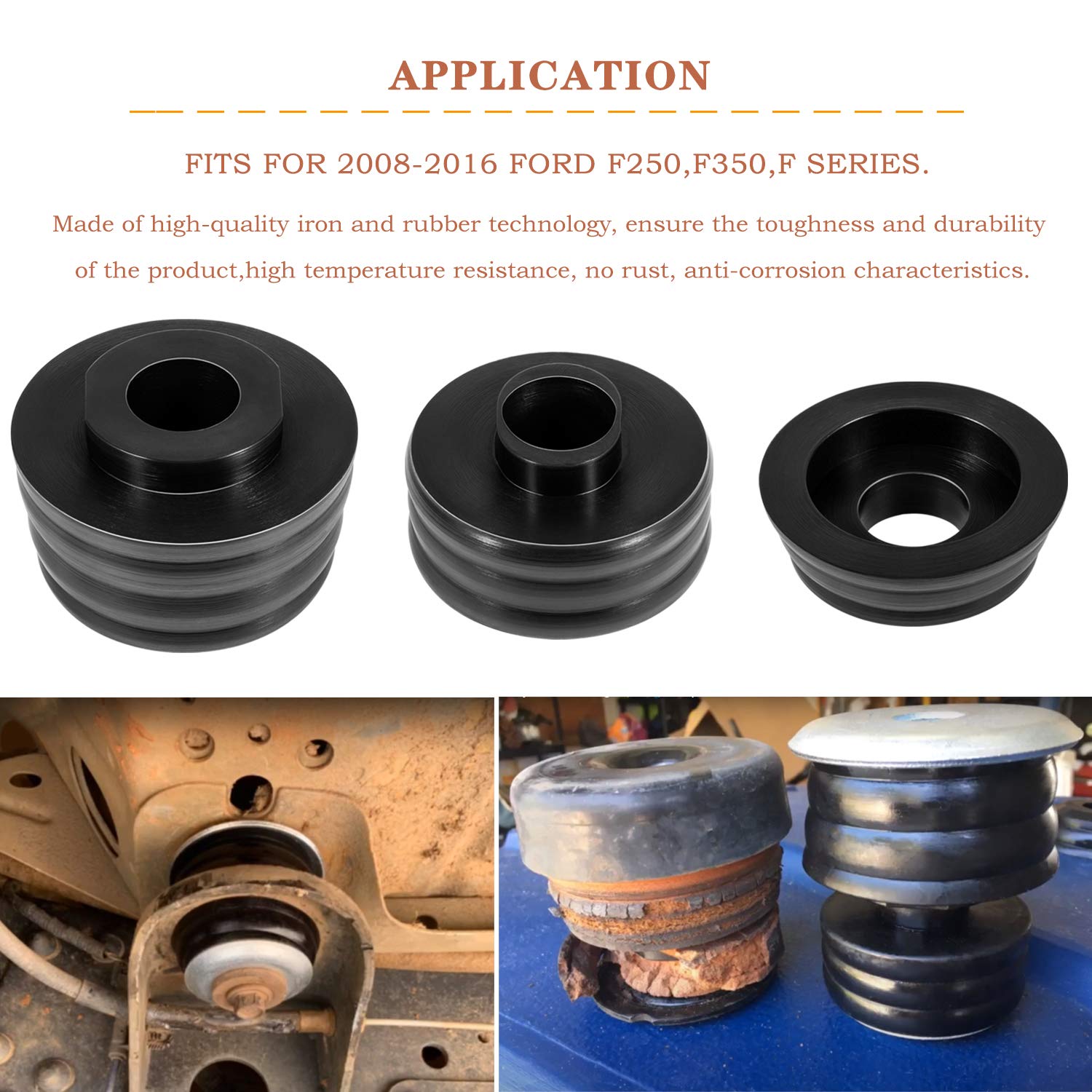 Black KF04060BK Body Mount Bushing Kit Fits for 2008-2016 Ford F250 F350 Super Duty 2WD 4WD Polyurethane Body Cab Mounts & Steel Sleeves & Hardware(60PCS)