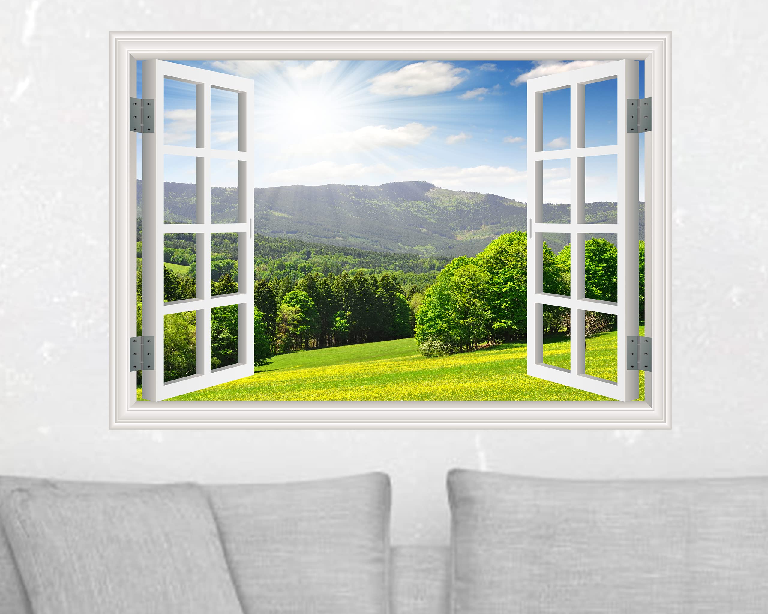 FLFK Fake Window Wall Sticker - Landscape Faux Window Wall Mural for Wall Decor, Stick and Peel Wall Decals,16"x24"