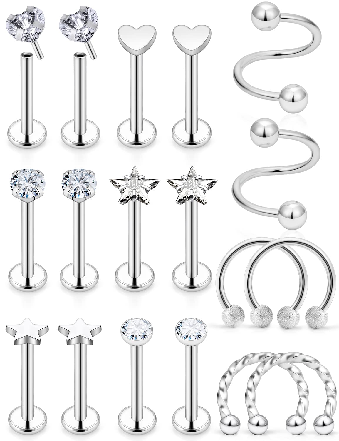 Cisyozi 16G Threadless Push in Lip Rings Hoops Stud Piercing Jewelry Women Stainless Surgical Steel Flat Back Tragus Helix Cartilage Ear Earring Labret Monroe Medusa Ring Stud Piercing Men Silver 8mm