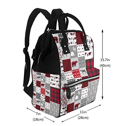 Bear Wood land Moose Plaid Waterproof Diaper Backpack,compartment With Two Pockets And Eight Storage,Stylish And Durable Baby Nursing Bags For Parents