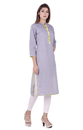 Indian Women's Plain Cotton Kurti Grey Top By Chichi, Medium