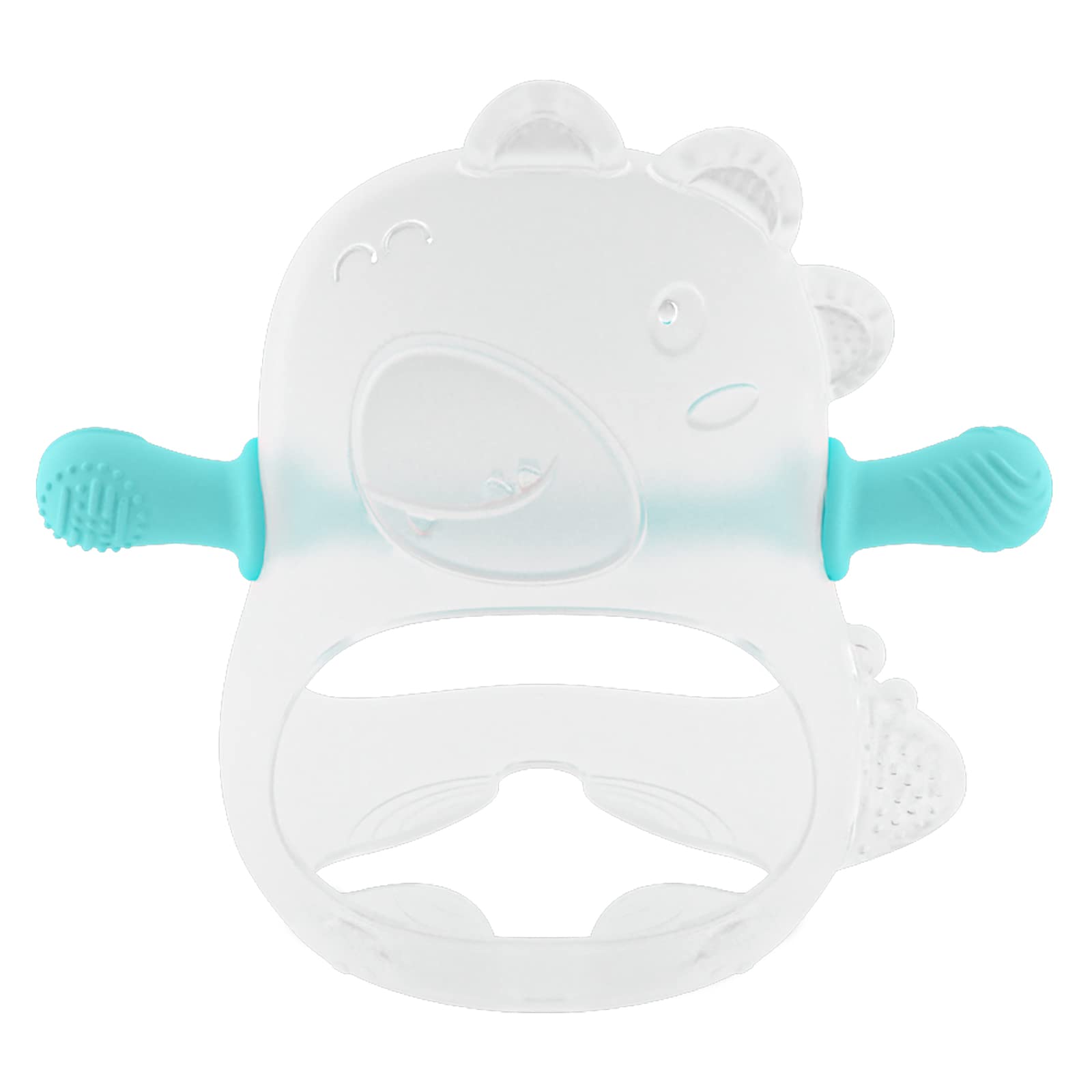 bybeleca Baby Teething Toys 0-12 Months Silicone Hand Teethers for Babies Infants Anti Drop Dinosaur Chew Toys with Case, Blue