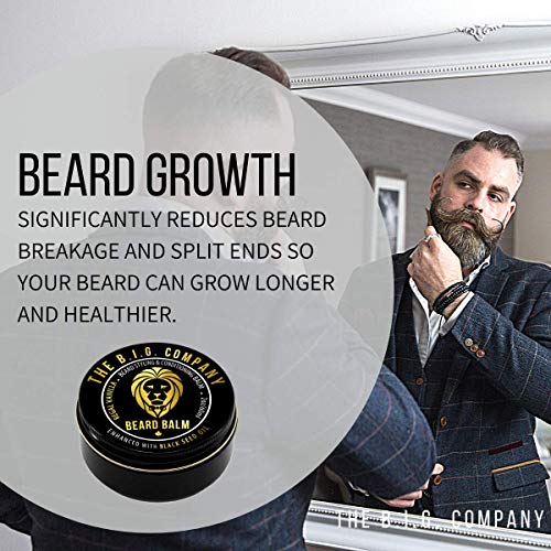 Beard Balm for Men - The B.I.G. Company - Beard Moisturizer & Conditioner with Beeswax for Medium Hold Styling Ease - Black Seed Oil & Argan Oil Supports Beard Growth [Classy Regal Vanilla Scent]