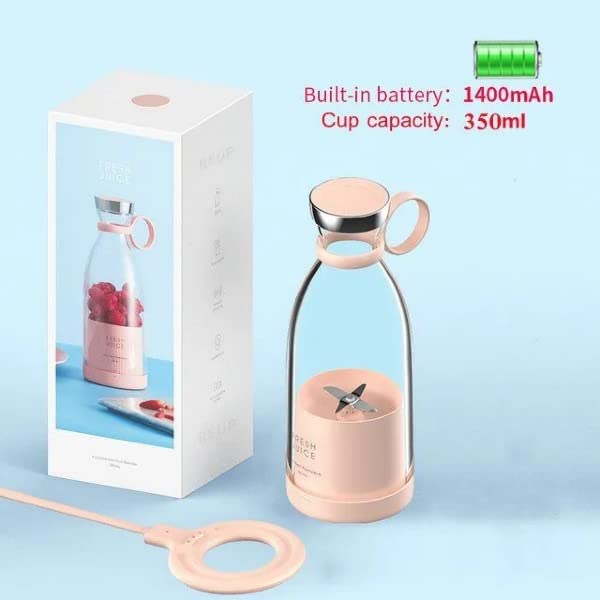 Portable Mini Blender with Wireless Charging for Home, Office & Outdoor 350ml, Spillproof, Travel Bottle for Juice, shakes and smoothies (PINK)