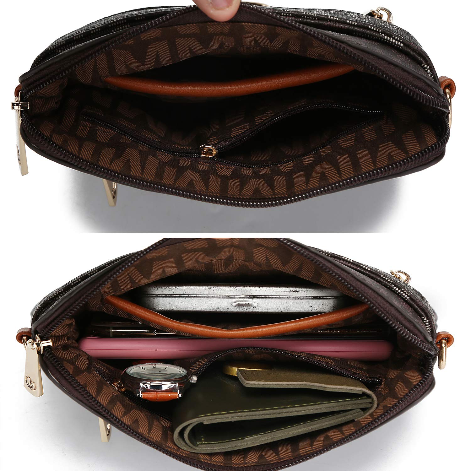 Mia K. Collection Wristlet Crossbody for Women, PU Leather Bag - Multi-Zipper Small Handbag Purse Beige