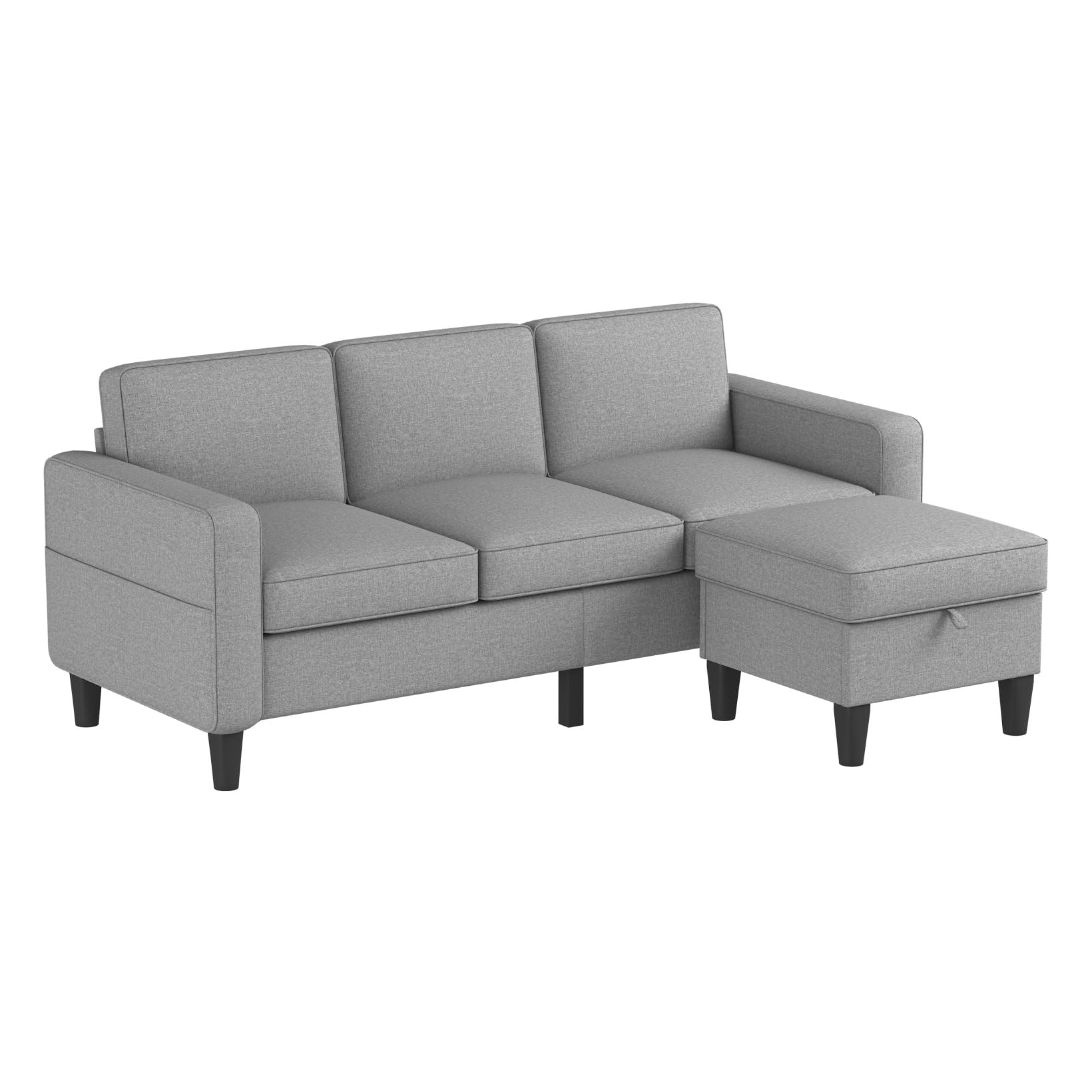 Convertible Sectional Sofa Couch, L-Shaped Sofa with Movable Ottoman and Side Pocket, Cloud Couch 3 Seat Sofa for Living Room Office Small Apartments, 680 LBS Capacity, Dark Gray