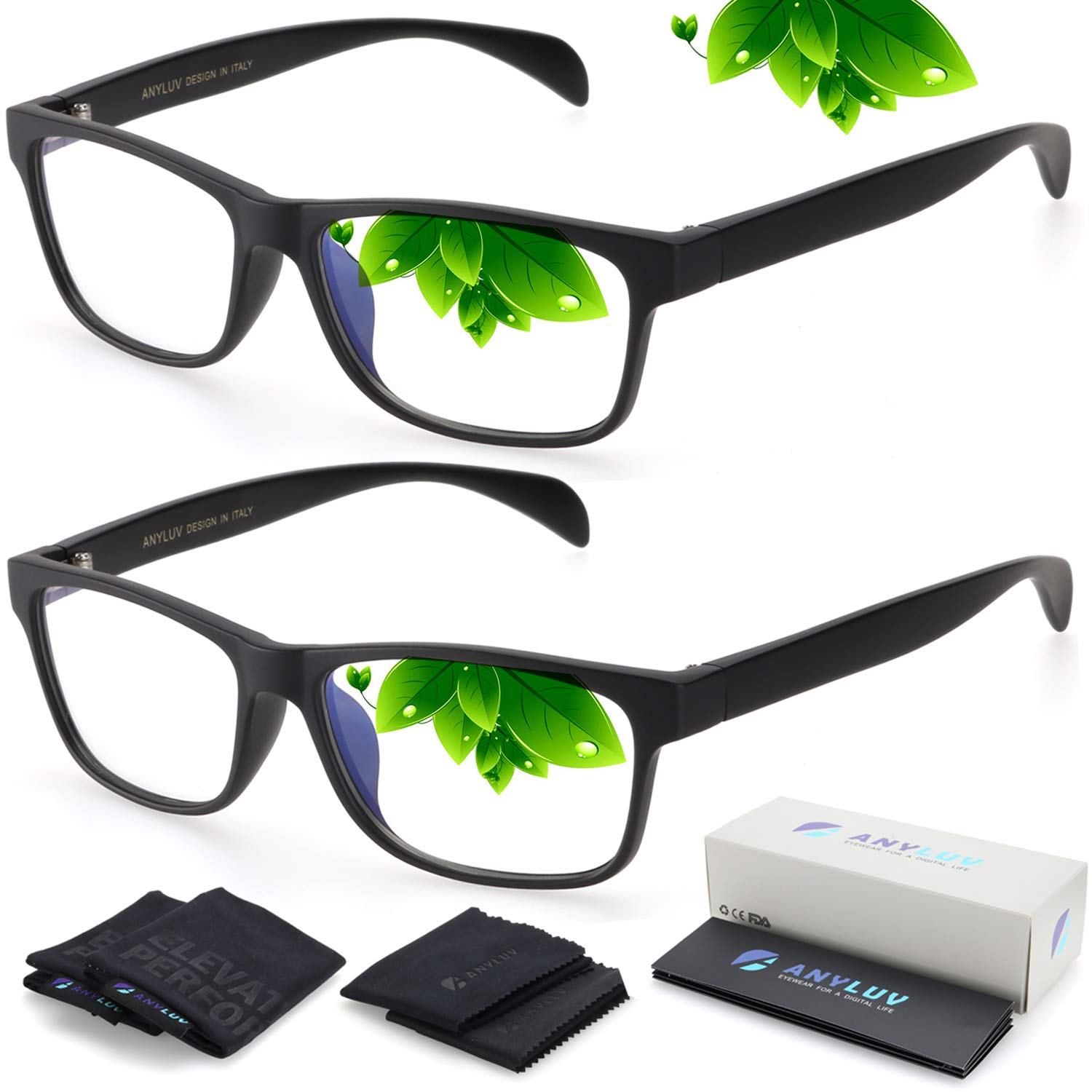 Blue Light Blocking Glasses for men women 2pack Classic Rectangle Blue Light Glasses Lightweight Eyeglasses Frame
