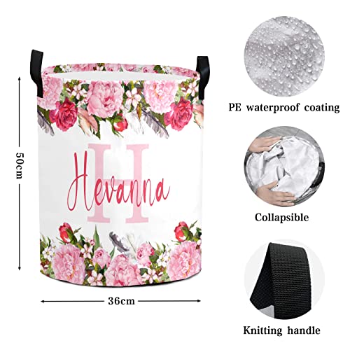 Personalized Baby Laundry Basket Flower Floral Custom Nursery Hamper Collapsible Organizer Storage Bedroom Decor for Girls Adults Women (Floral 10)