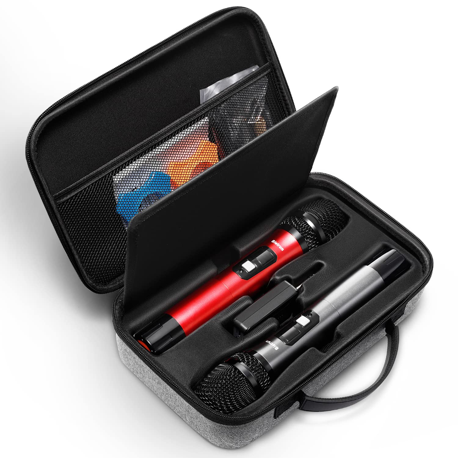 Bietrun Wireless Microphone Portable Storage Case WXM02 WXM04 WXM19 WXM21, Dual Mic Bag with EVA Hard Shell Exterior, Case Only, for travel outing handheld