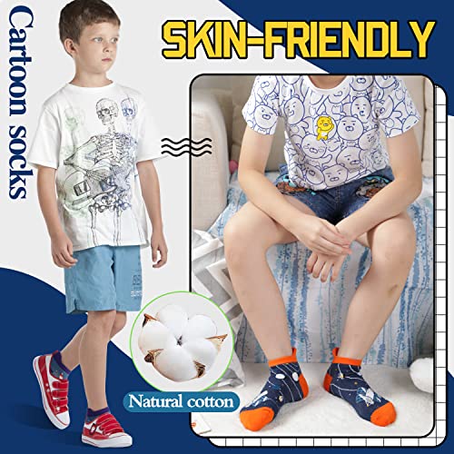 Welwoos Kids Boys Ankle Socks No Show Low Cut Funny Cute Cartoon Novelty Cotton Socks 6 Pairs Gifts Stocking Stuffers for Boys Kids(Space,5-8 Y)