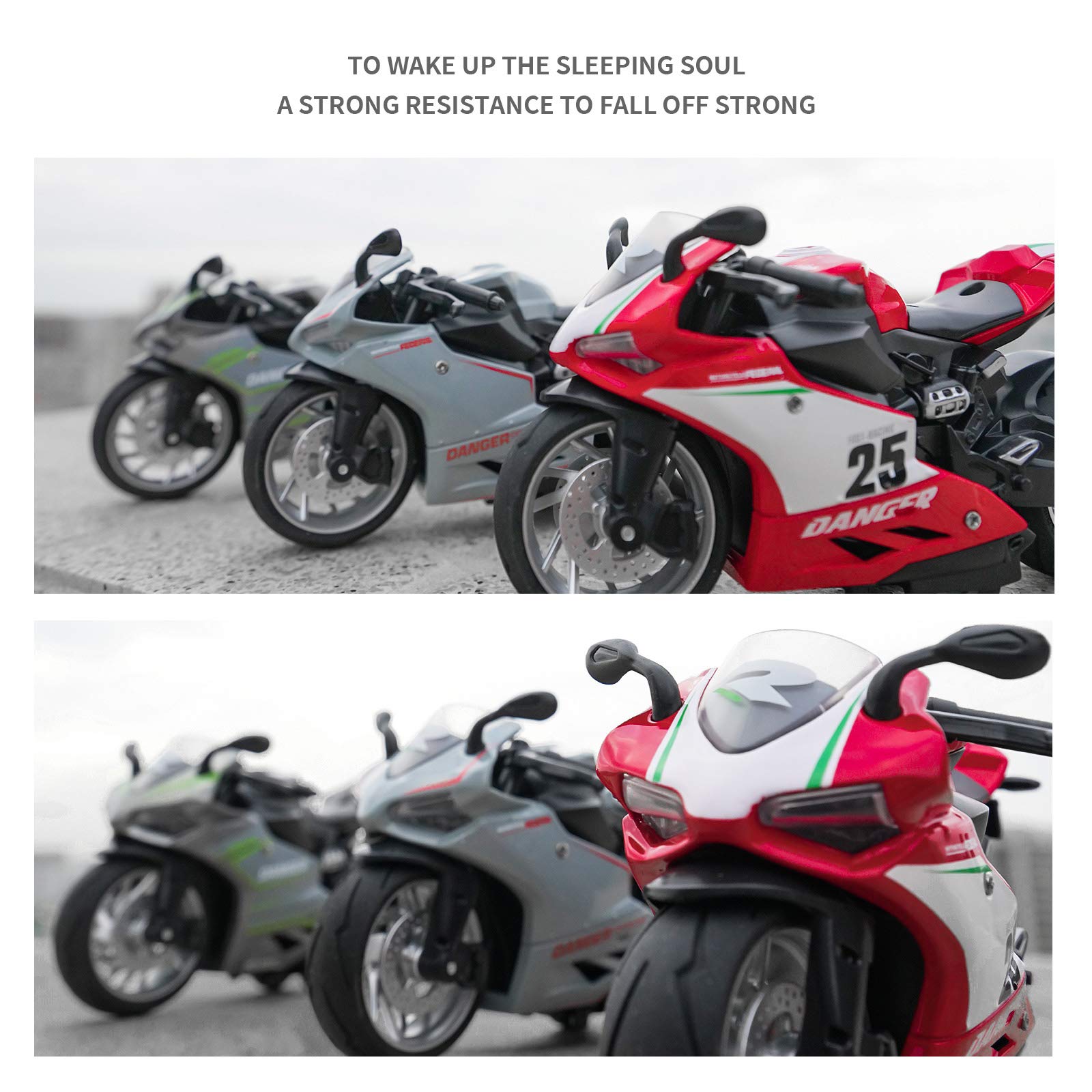 MING YING 66 Pull Back Motorcycle Model - 1:12 Scale Toy Motorcycle,Motorcycle Toy with Light and Music Gift for Children Boys and Girls (Red)