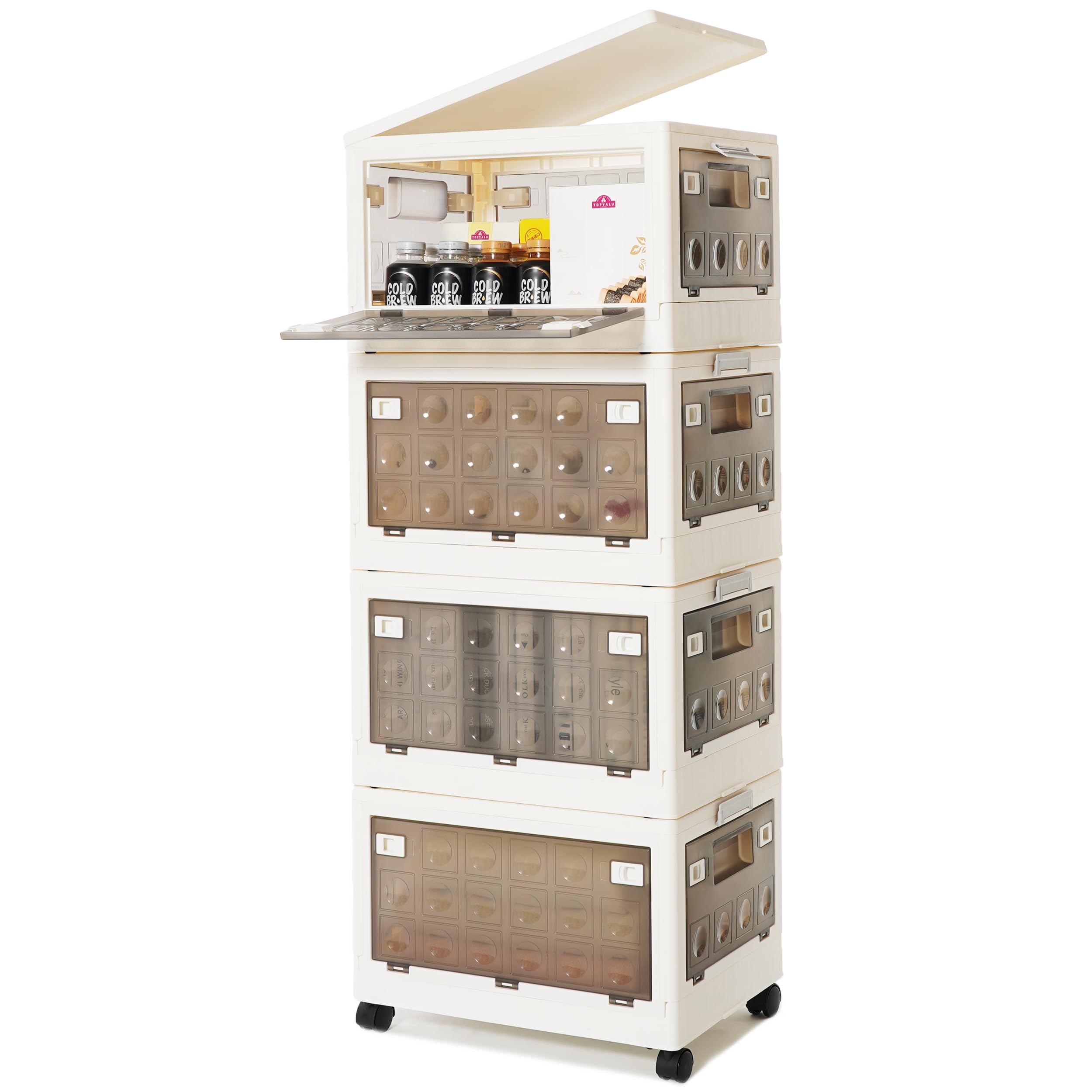 Citylife 32 QT 4 Packs Plastic Storage Bins with Lids Collapsible Closet Organizer Stackable Storage Containers with Wheels Clear Foldable Storage Box