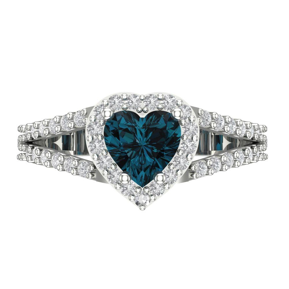 Clara Pucci 1.75 ct Heart Cut Solitaire Halo Natural London Blue Engagement Promise Anniversary Bridal Ring 14k White Gold 8.5