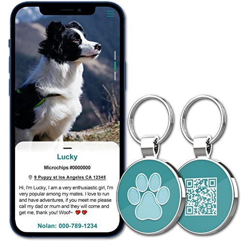 MYLUCKYTAG QR Code Pet ID Tags Dog Tags - Pet Online Profile - Scan QR Receive Instant Pet Location Alert Email