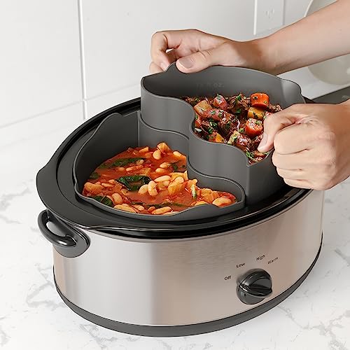PotDivider Silicone Slow Cooker Liners Insert Fit for 8 QT Oval Crockpot Reusable Two-in-One Slow Cooker Divider - Leakproof and Dishwasher Safe Slow Cooker Accessories
