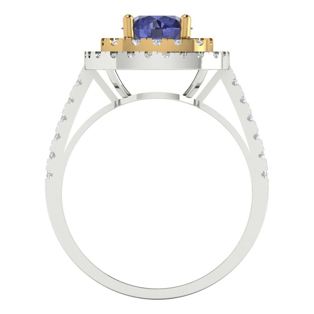 Clara Pucci 1.75ct Round Cut Solitaire Halo Simulated Tanzanite Engagement Promise Anniversary Bridal Ring 18K White & Yellow Gold 7.5