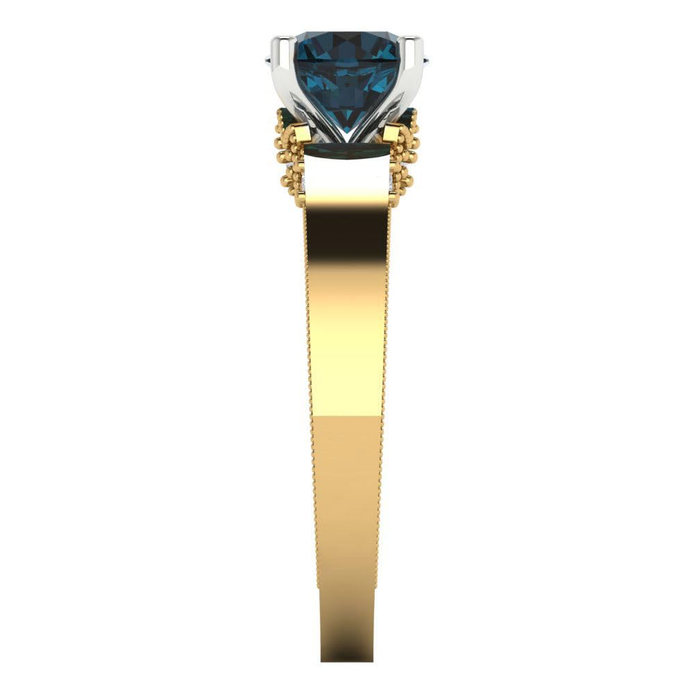 Clara Pucci 1.8 ct Round Cut Solitaire Natural London Blue Topaz Accent Art Deco Bridal Wedding Statement ring 18K 2 tone Gold Size 7