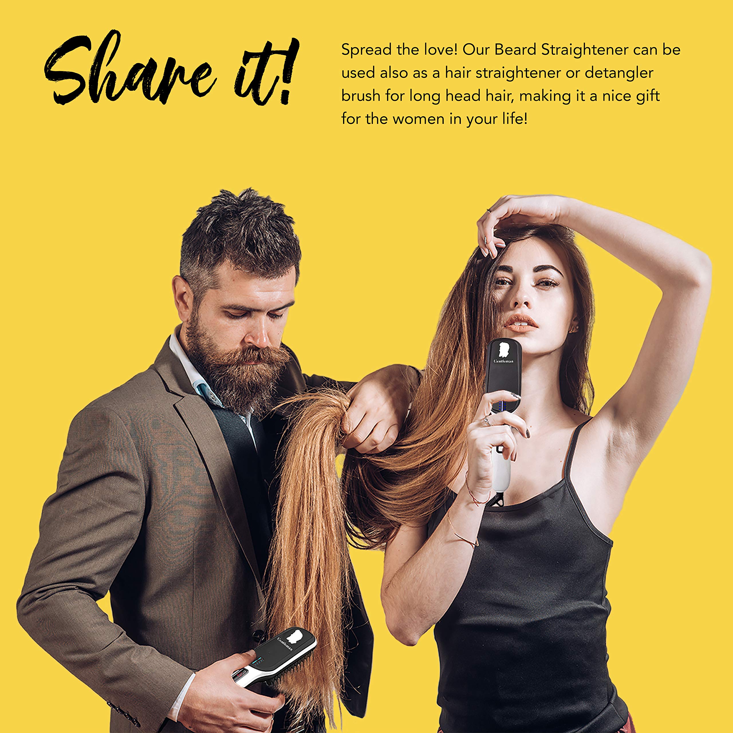 Beard Straightener Brush - Ceramic Heat w/ Anti-Scald and Automatic Shut-Off Safety Features, 3-Temp Settings, LED Display - Straightening Brush w/ Ionic Conditioning for Smooth and Sleek Hair