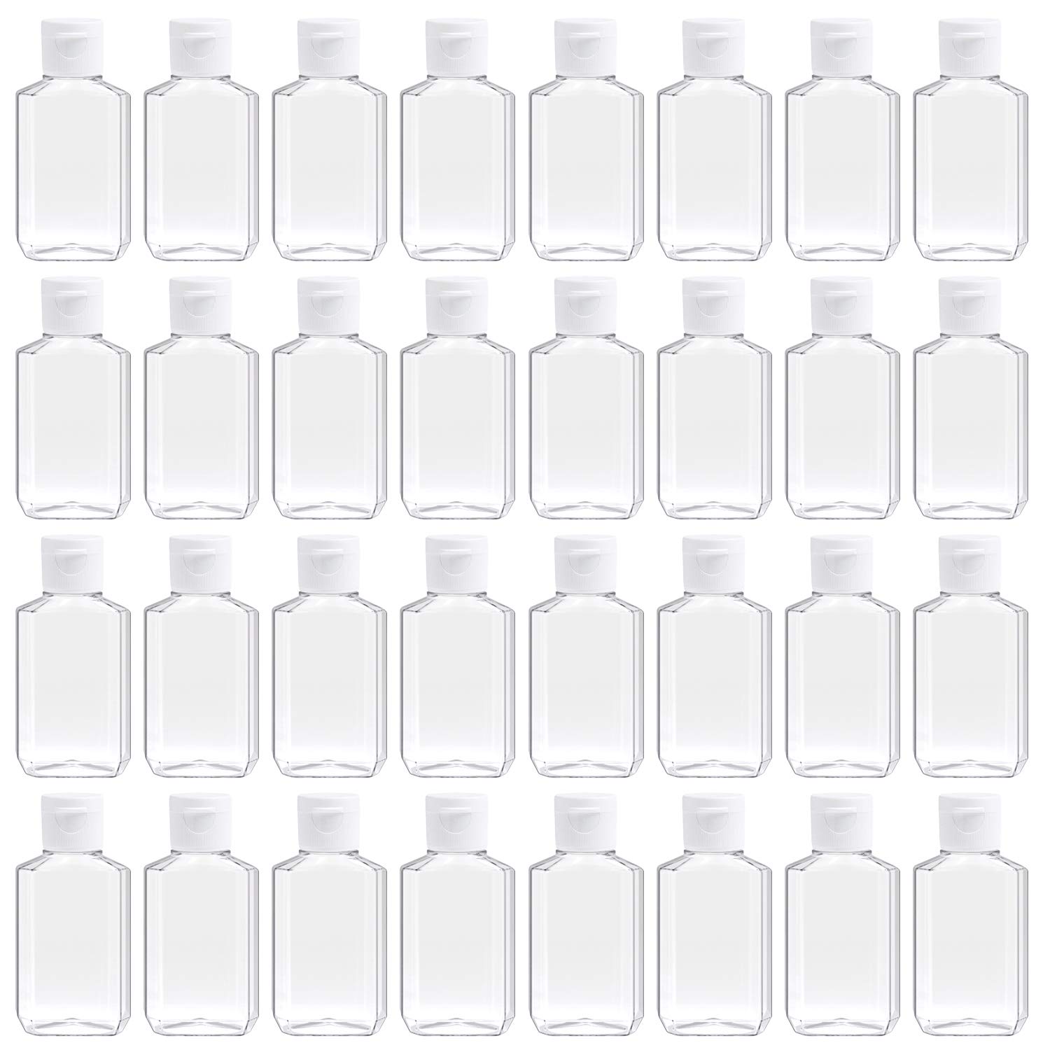 Birsppy Vantap Bottles 2 oz， Plastic Small Squeeze Bottles， Leak Proof Silicone Travel Size Containers With Flip Cap (32 Pack, Clear)