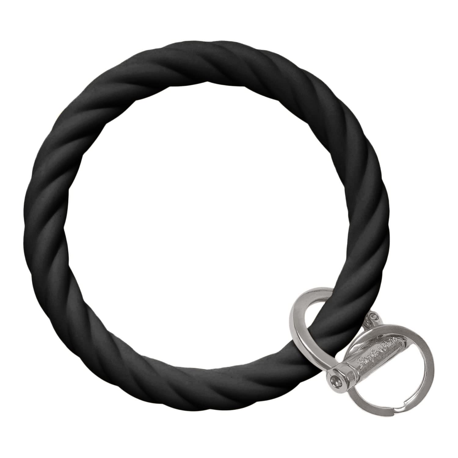 Bangle & Babe Bracelet Keychain For Women - Silicone Key Ring Bracelet - Twist Circle Key Ring For Wrist, Pocket Or Bag Black Bangle with Silver Clasp