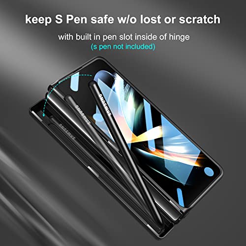 Libeagle Compatible with Samsung Galaxy Z Fold 4 Case, Built in Hidden S Pen Holder to Avoid Pen Lost, Leather on Back, Screen Protector, Hinge Protection, Wireless Charging Cover 5G 2022-Carbon Fiber