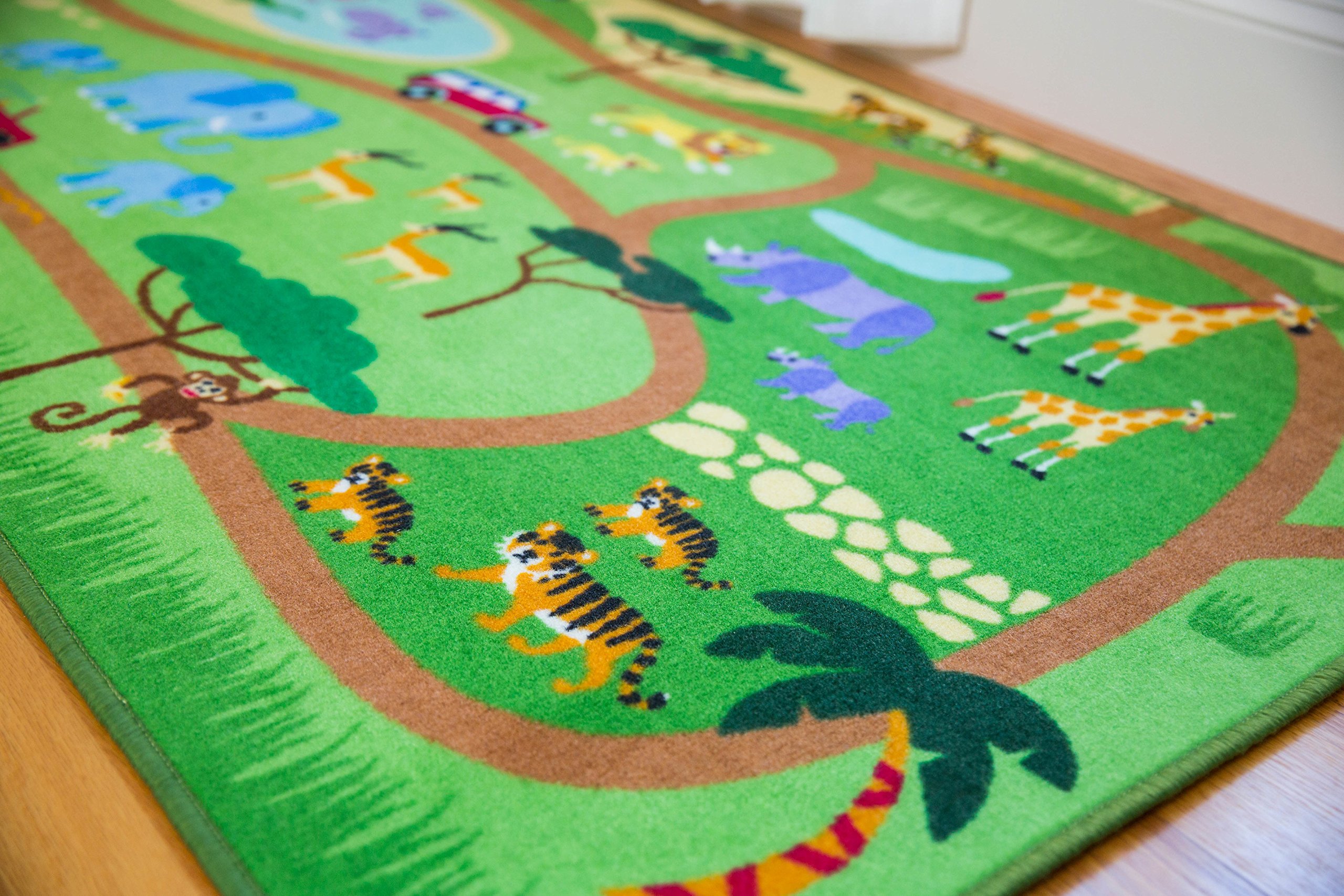 Wildkin Kids Educational Play Rug for Boys and Girls, Features Skid-Proof Backing and Serged Borders, Play Rugs Measures 80 x 39 Inches with Durable Nylon Material, Olive Kids (Dinosaur Land)