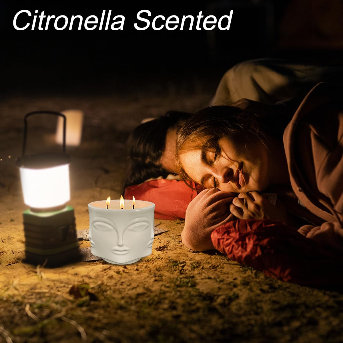 Outdoor Decorative White Large Citronella Candle, 20oz, Ceramic, Repelling 3 Wick Scented Candles, 100% Soy, for Patio Decor, Outside Table Decor, Camping Accessories