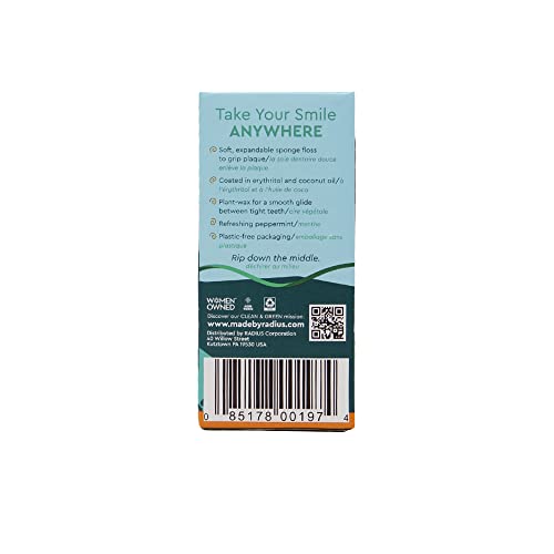 RADIUS Vegan Peppermint Anywhere Floss Travel Dental Floss for Oral Care Boost Non Toxic Tooth & Gum Protection (20 Single Use Flossers per Pack) - Pack of 1
