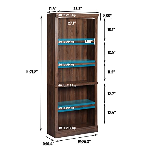 LYNSLIMÂ Wooden Bookcase, 5-Shelf Free Standing Bookcase for Home Office Living Room Open Display Organizer Storage Bookshelf, Oak Finish Decor Furniture (Brown)