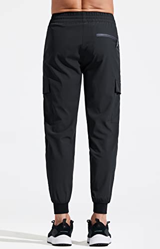 Libin Men's Lightweight Joggers Quick Dry Cargo Hiking Pants Track Running Workout Athletic Travel Golf Casual Outdoor Pants, Black L