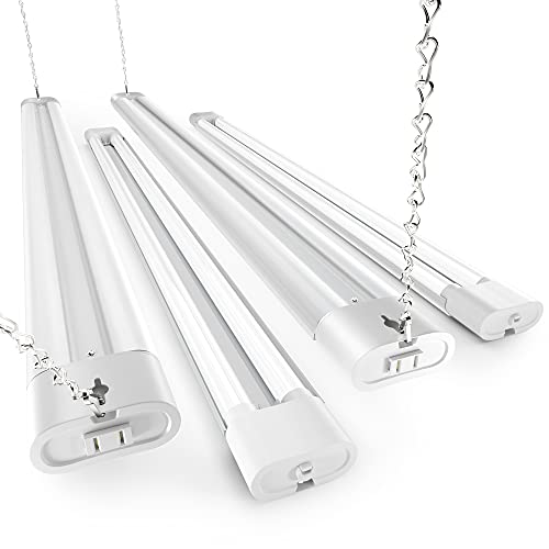 Ensenior 4 Pack Linkable LED Utility Shop Light, 4 FT 4400lm, 36W Equivalent 280W, 5000K Daylight, 48 Inch Integrated Fixture for Garage&Workbench, Surface or Hanging Mount, White, ETL Certified