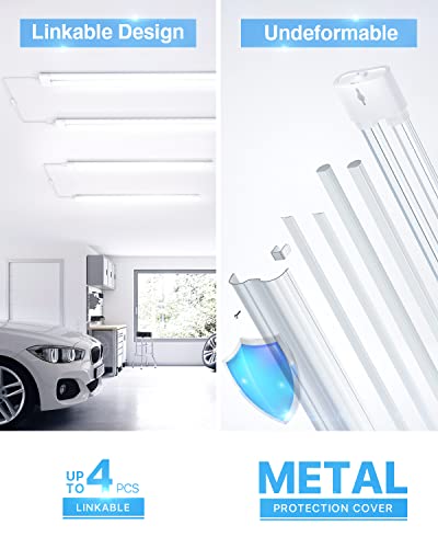 Ensenior 4 Pack Linkable LED Utility Shop Light, 4 FT 4400lm, 36W Equivalent 280W, 5000K Daylight, 48 Inch Integrated Fixture for Garage&Workbench, Surface or Hanging Mount, White, ETL Certified