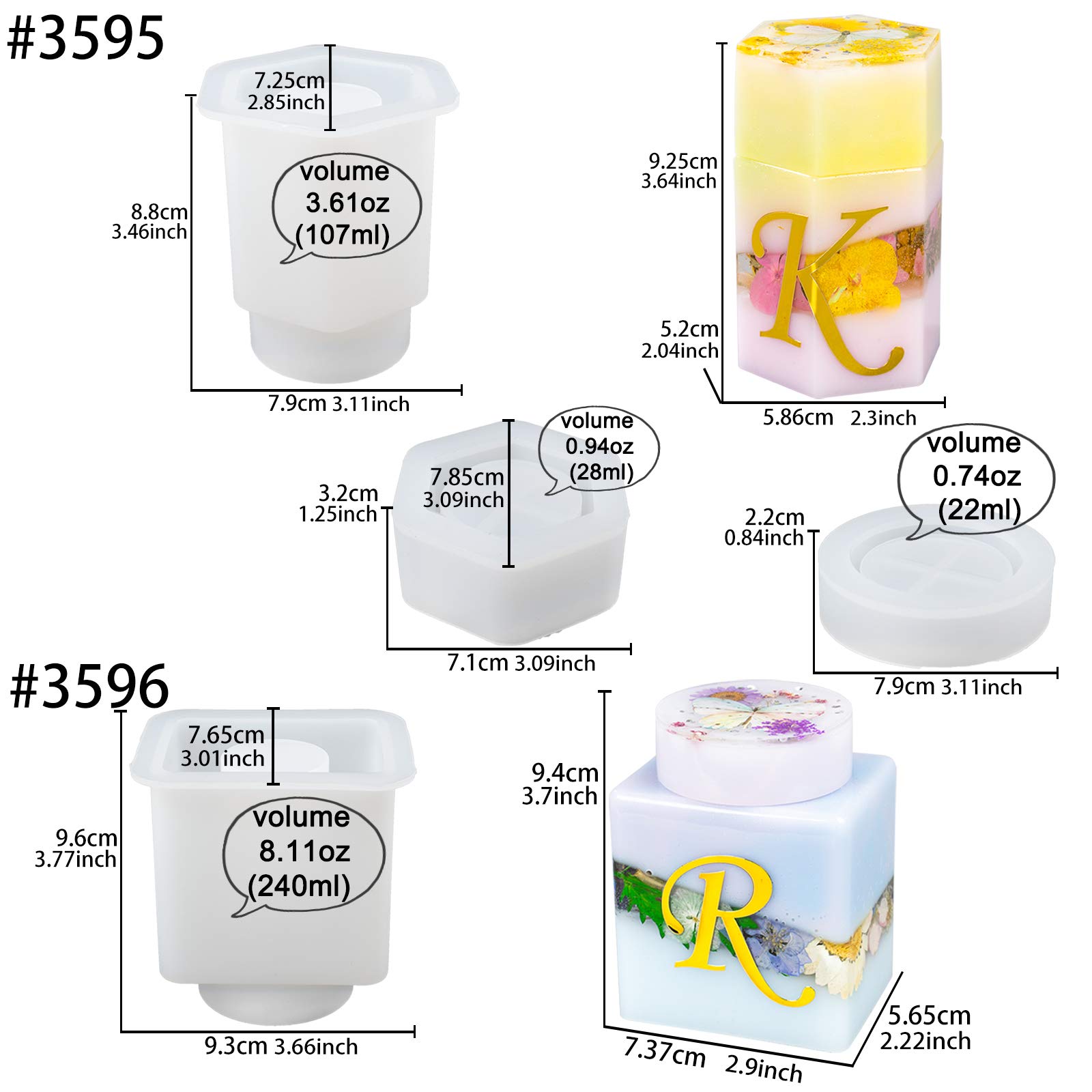 FUNSHOWCASE Bottle Container Epoxy Resin Silicone Tray with Screw Caps for Storage Jar, Jewelry Container, Hexagon Rectangle 2-in-Set Large Height 3.7inch