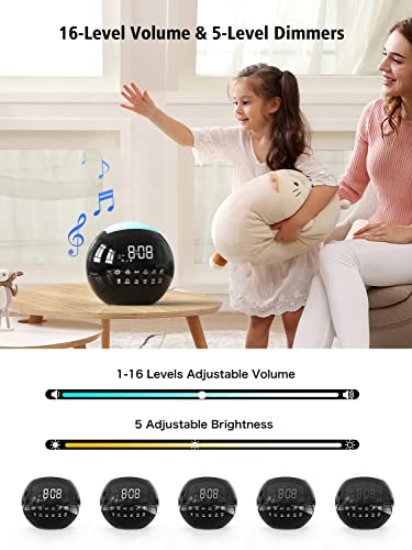 White Noise Machine with 42 Non Looping Natural Sleeping Sounds for Baby Adults,Dual Alarm Clock for Bedrooms with 2 Charger Ports,7 NightLights,6 Timers,9 Alarms,Adjustable Brightness,Memory Function