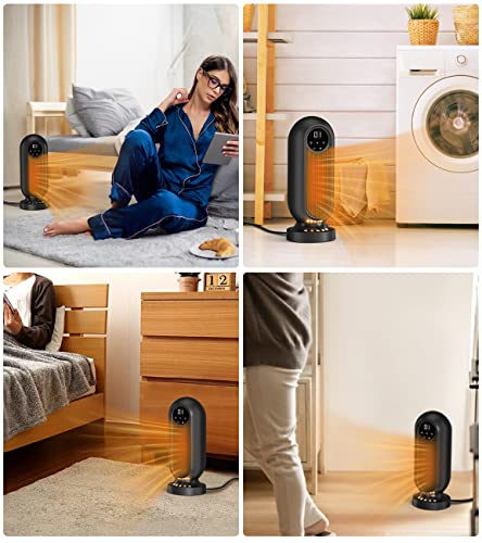 Lafhome Space Heater, 1500W Portable Ceramic Tower Heater, Oscillating Electric Space Heater with LED Flame Light, 12H Timer & Remote Control for Home Bedroom Office Indoor Use