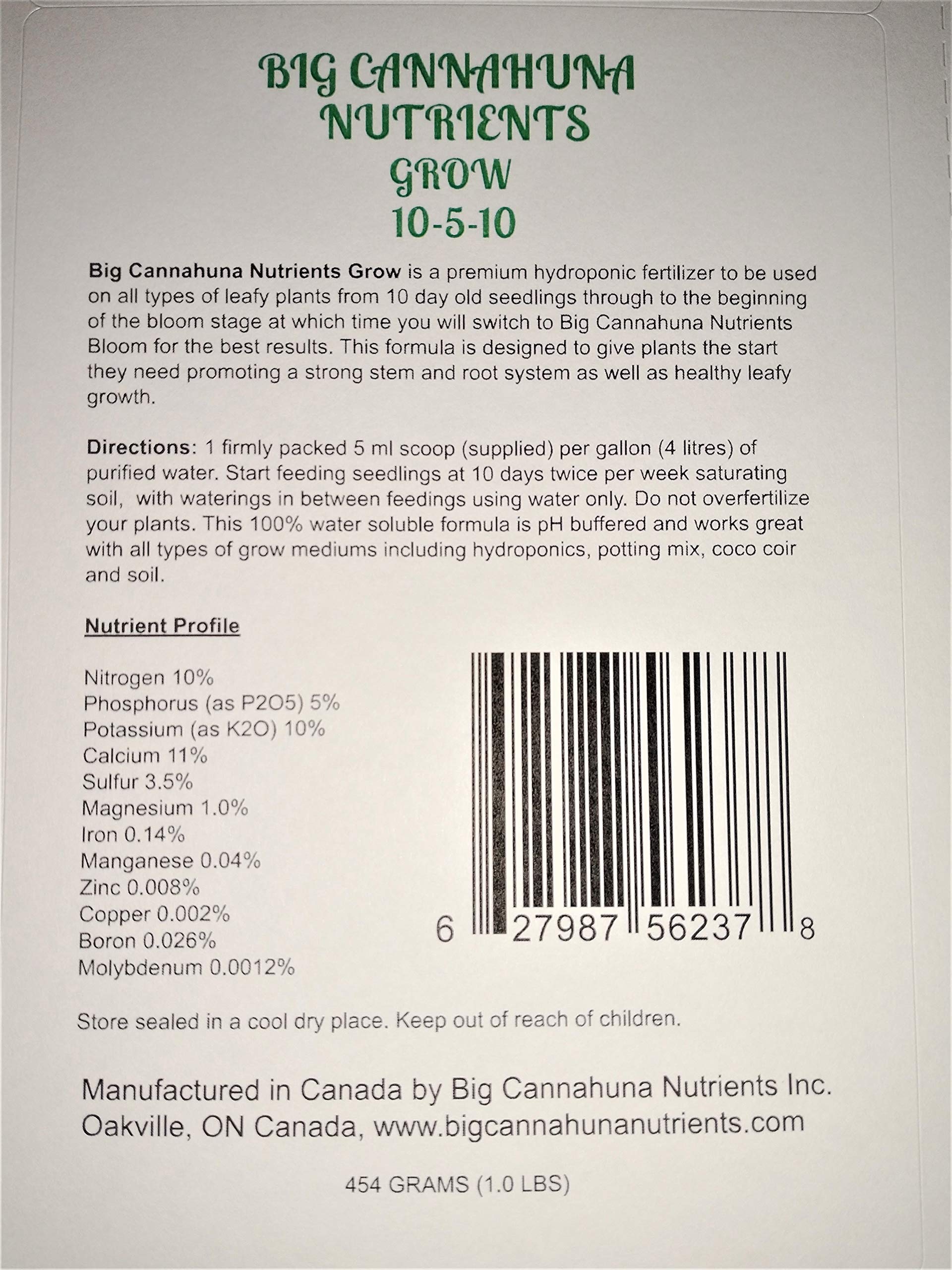 Big Cannahuna Nutrients Grow 10-5-10, 454 Grams