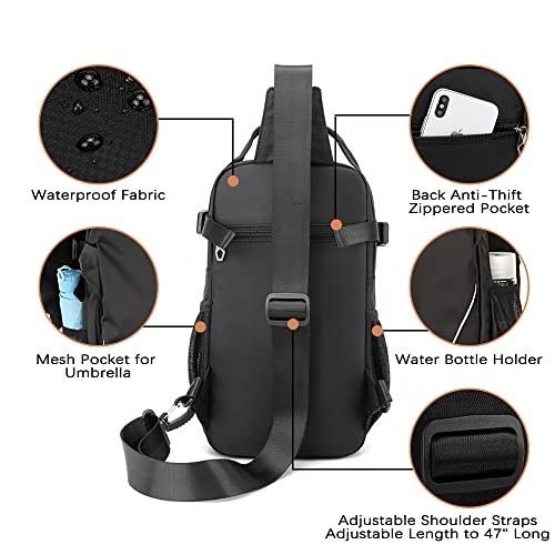 FASNAHOK Crossbody Sling Backpack for Men Women Multipurpose Cross Body Chest Bag Travel Hiking Casual Daypack (Black)