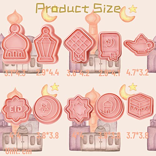 Eid Mubarak Cookie Cutters 10 Pieces Plastic Cookie Cutter Set for Baking -Mosque,Lantern,Anise Star,Church,Koran Book, Fasting Room,Moon and Stars,Malay Dumplings and More