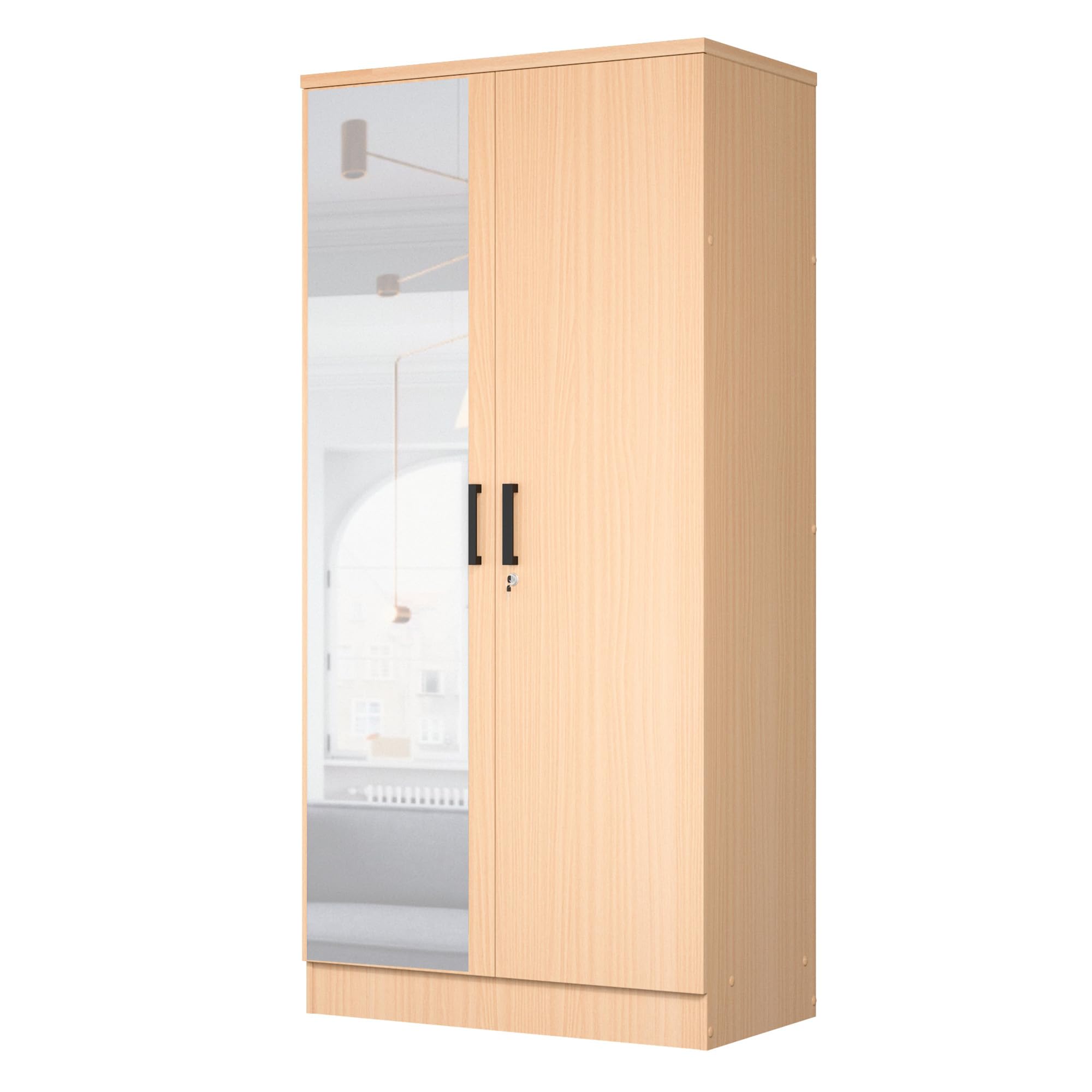 Better Home Products Harmony Two Door Armoire Wardrobe with Mirror in Black